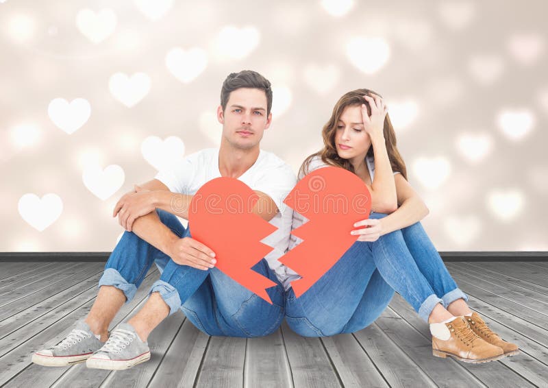 Sad Couple Holding Broken Heart Stock Photo - Image of dark ...