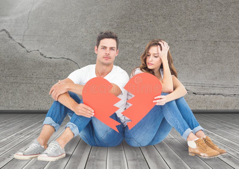 Sad Couple Sitting Together with Broken Hearts Stock Image - Image of ...
