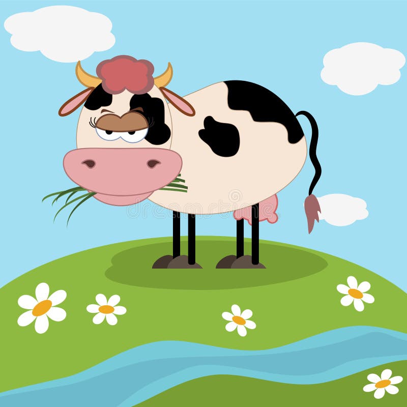 Sad cow on the meadow stock vector. Illustration of food - 32444573