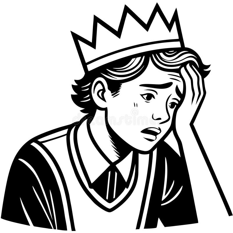 Sad Crowned Boy Expression in Black and White Style for Emotional ...