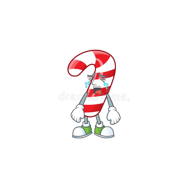 Sad Crying Christmas Candy Cane Cartoon Character Design Style Stock ...