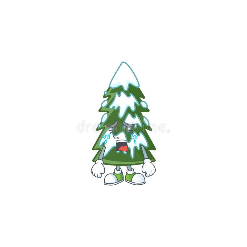 Sad Crying Christmas Tree Snow Cartoon Character Design Style Stock ...