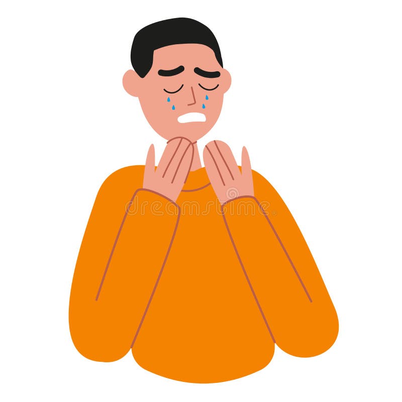 A Sad Crying Person with Falling Tears on the Face. Unhappy Man ...