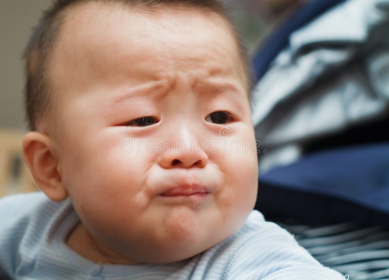 Sad Cute Asian Baby Watching Out Stock Photo - Image of neglect, child ...