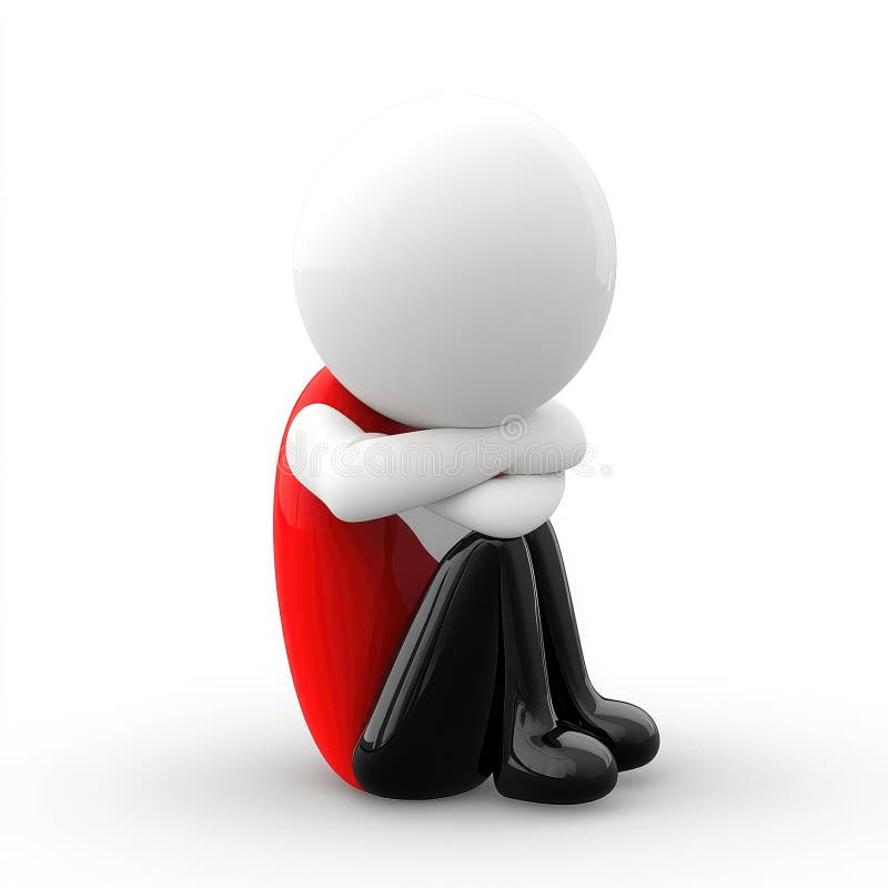 Sad 3D Character Sitting Alone, Feeling Depression and Loneliness Stock ...
