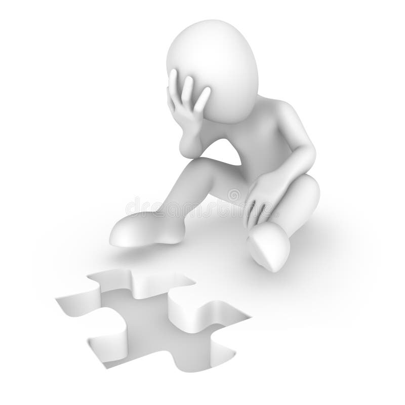 Sad 3d White Man with Jigsaw Puzzle Piece Stock Illustration ...