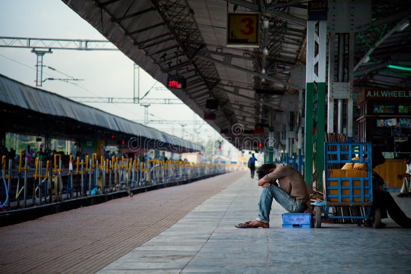 Sad depressed indian man editorial photo. Image of platform - 23034411