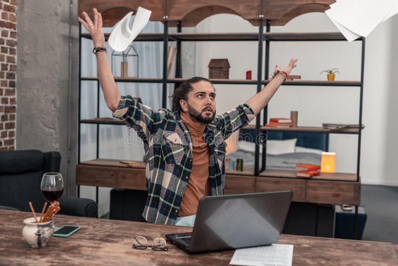 Sad Depressed Man Being Tired from Work Stock Image - Image of papers ...
