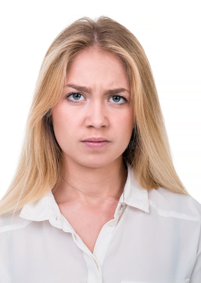 Closeup Portrait of Sad and Angry Woman Isolated on White Stock Photo ...