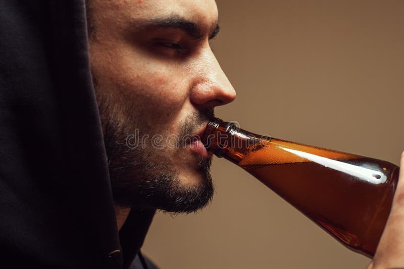 Sad Depressed Young Man Drinking Beer Stock Photo - Image of addiction ...