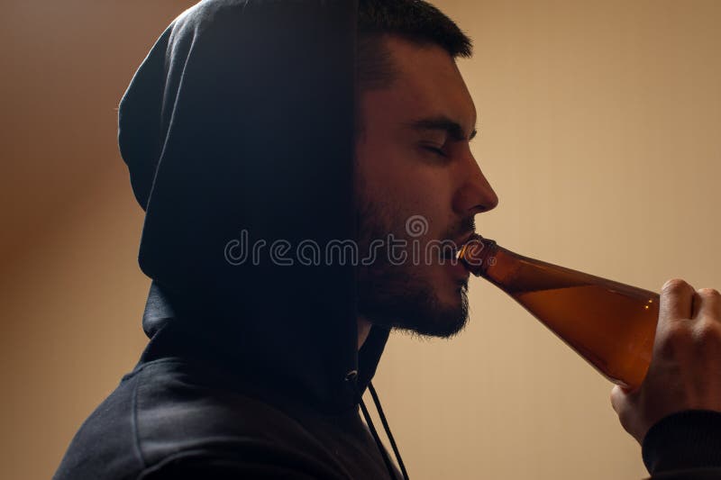 Sad Depressed Young Man Drinking Beer Stock Image - Image of drinker ...