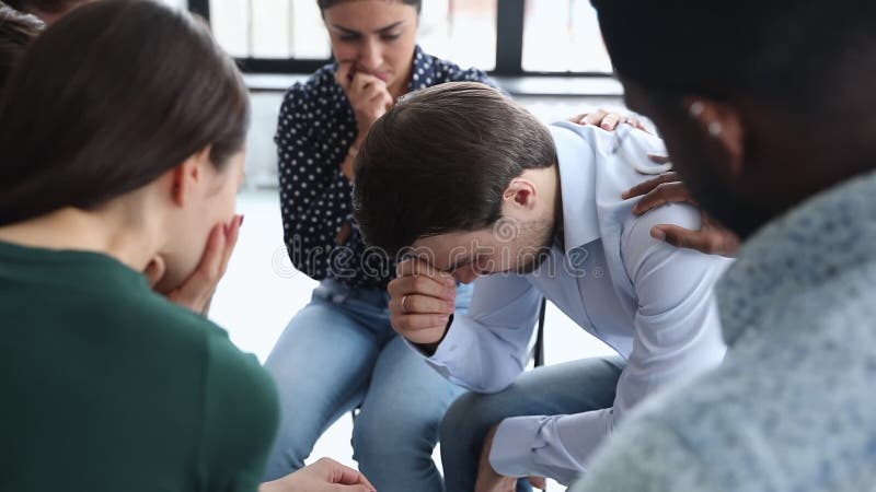Sad Desperate Crying Man Sharing Problem during Group Therapy Stock ...