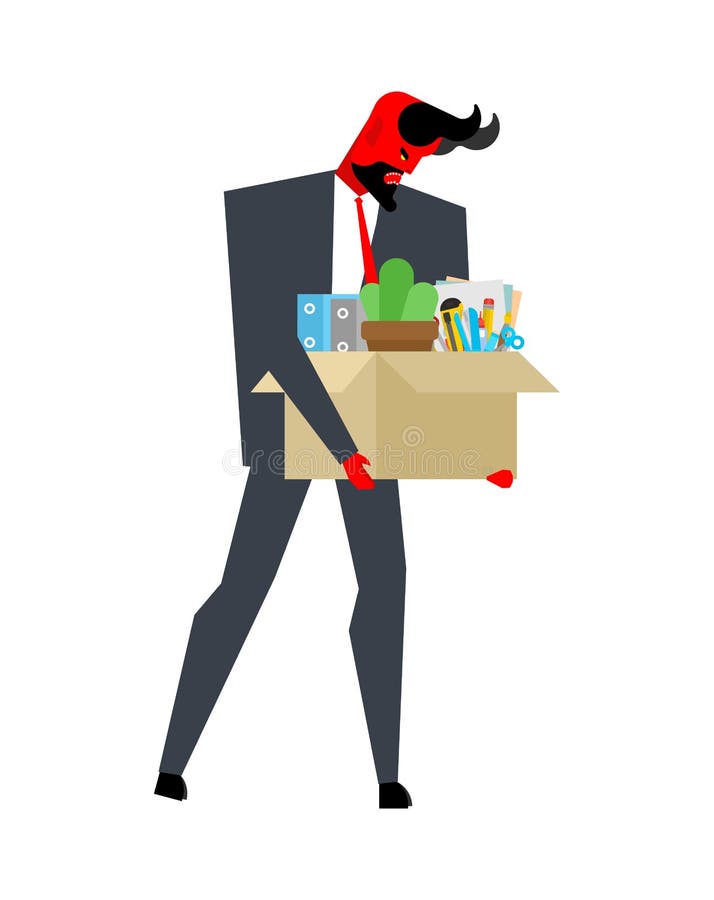 Sad Devil with Dismissal Box. Satans Dismissal Stock Vector ...