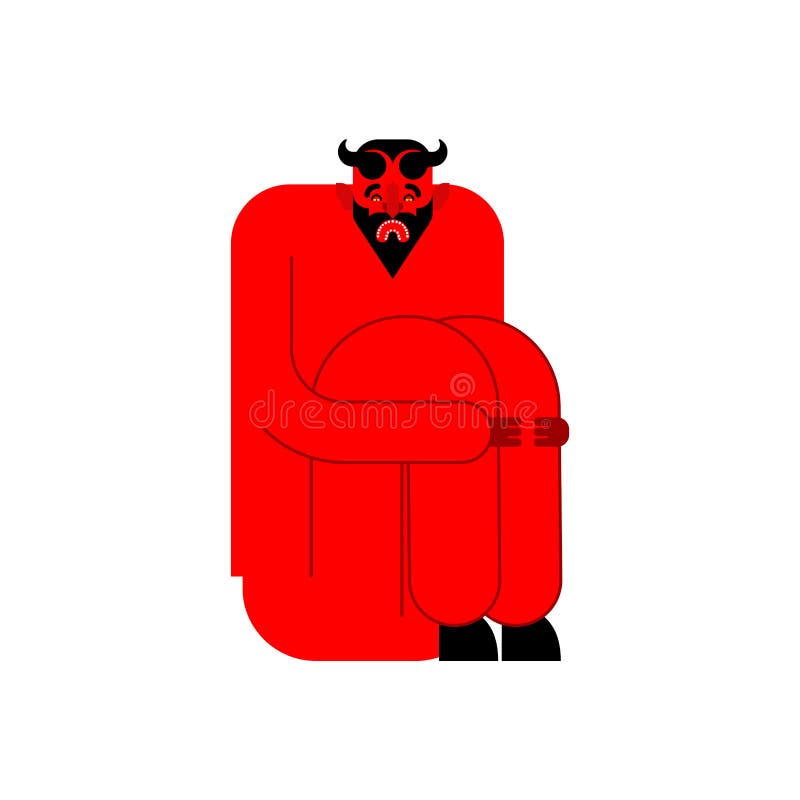 Sad Devil. Melancholy Satan Hugging His Knees Stock Vector ...