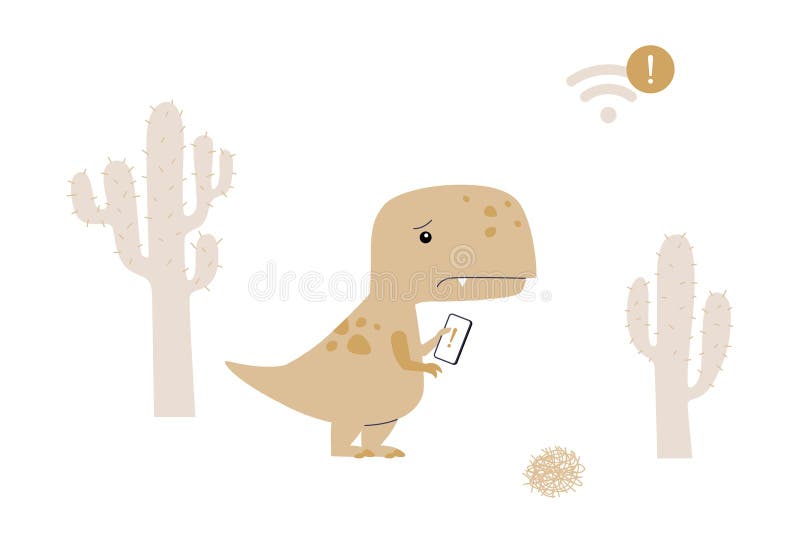 Sad Dinosaur with No Internet Signal in Flat Vector Illustration ...