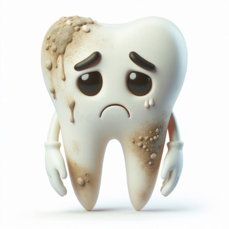 Sad Dirty 3d Tooth Character Isolated on Solid White Background. Ai ...