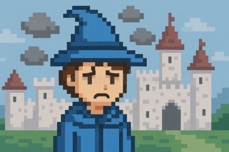 A Sad Pixel Art Wizard in Front of a Castle Stock Image - Image of ...