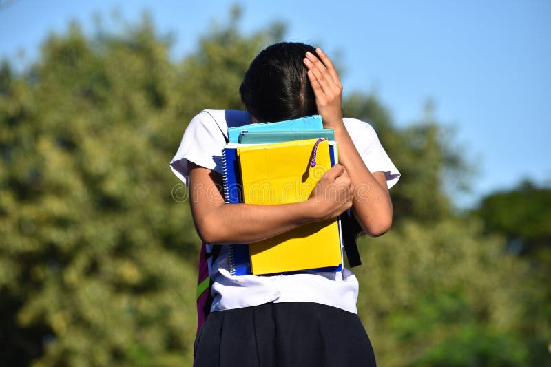 Sad Diverse Girl Student with Books Stock Photo - Image of written ...