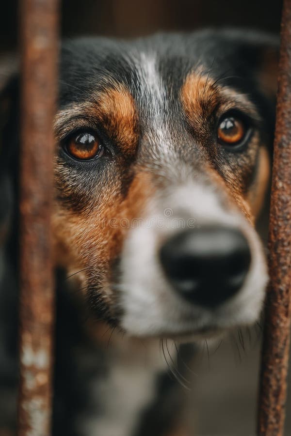 Sad Dog Behind Rusty Bars stock illustration. Illustration of welfare ...