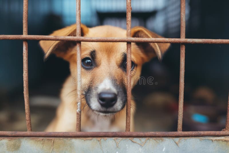 Sad Dog in a Cage AI Generated Stock Photo - Image of portrait ...