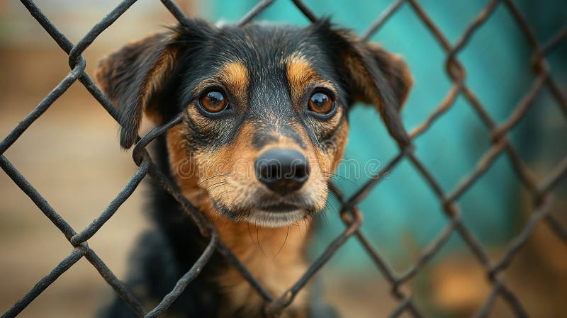 Sad Dog S Face Peering through a Chain-link Fence Stock Illustration ...