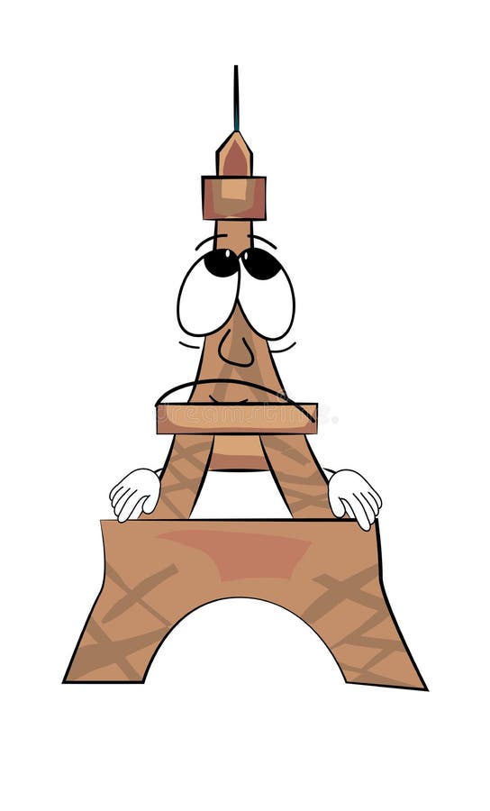 Sad eiffel tower cartoon stock illustration. Illustration of upset ...