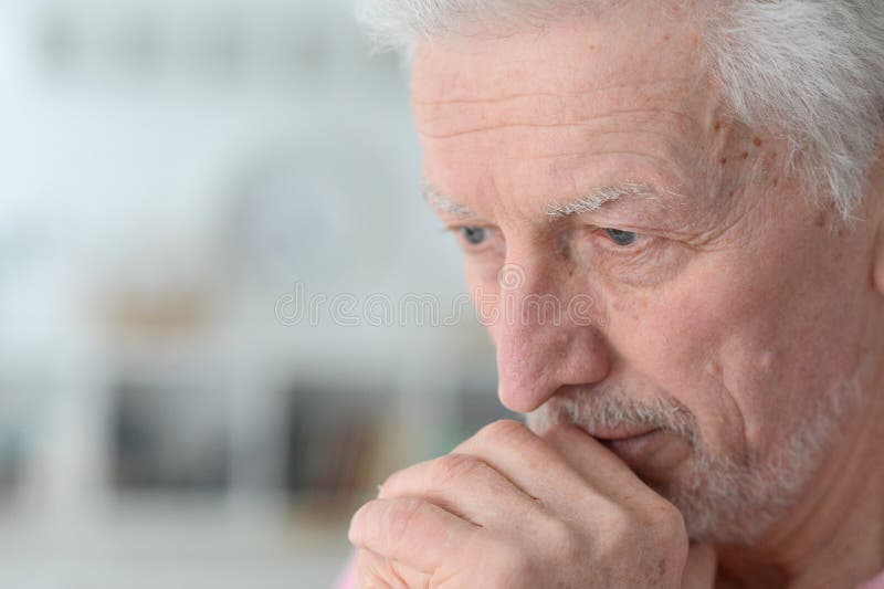 Sad elderly man closeup stock image. Image of depression - 92197575