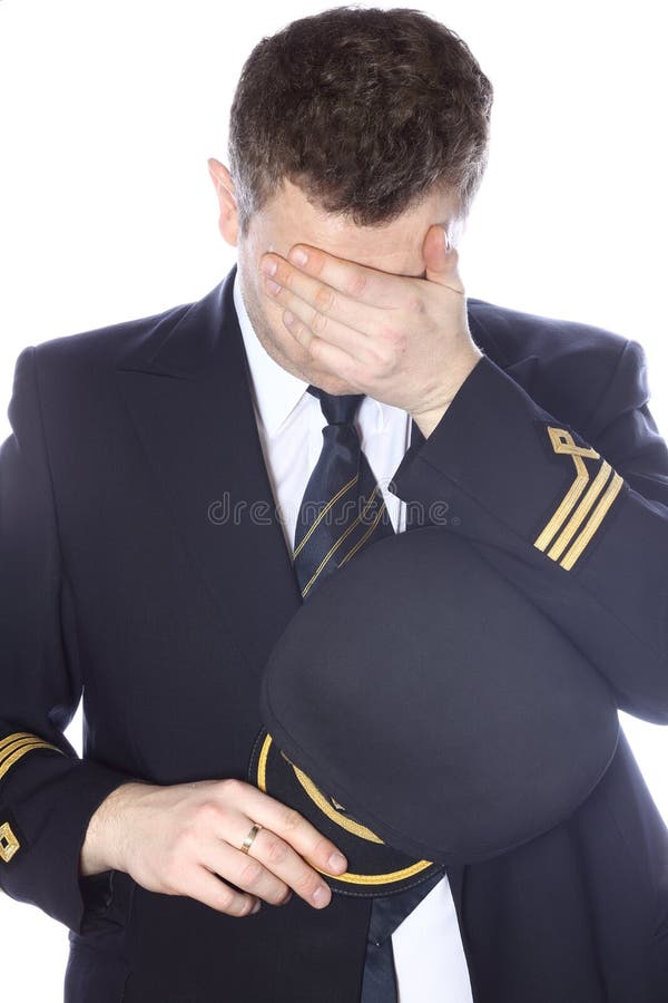 Sad and embarrassed pilot stock image. Image of illness - 154682977