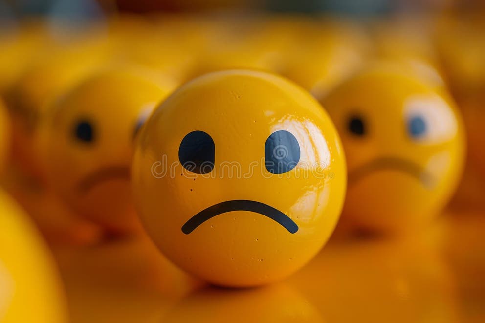 Sad Emoji Standing Out from the Crowd Stock Illustration - Illustration ...