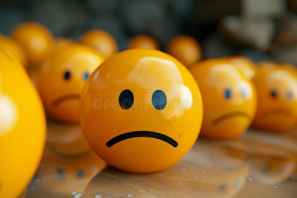 Sad Emoji Standing Out from the Crowd Stock Illustration - Illustration ...