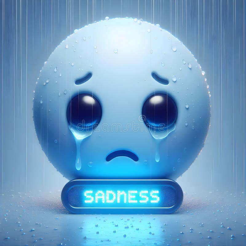 Sad Emoticon Crying Under the Rain with Sadness Led Sign Stock ...