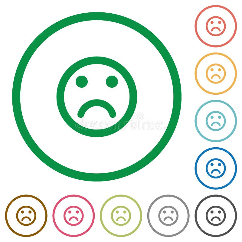 Sad Emoticon Flat Icons with Outlines Stock Vector - Illustration of ...