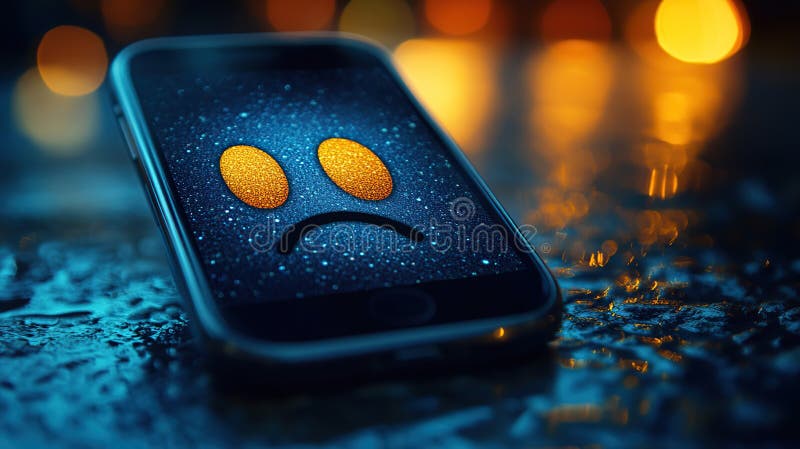 Sad Emoticon on a Smartphone Screen Outdoors at Night Stock ...