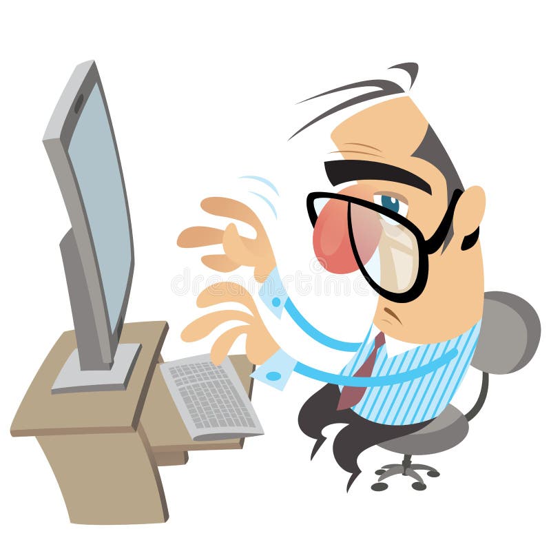 Cartoon Man Working at Computer Stock Vector - Illustration of work ...