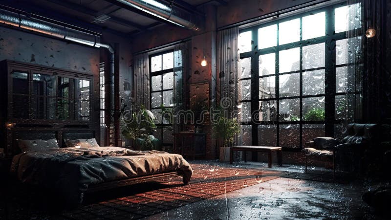Sad, Empty Room with Rain on Window in Somber House Interior Stock ...