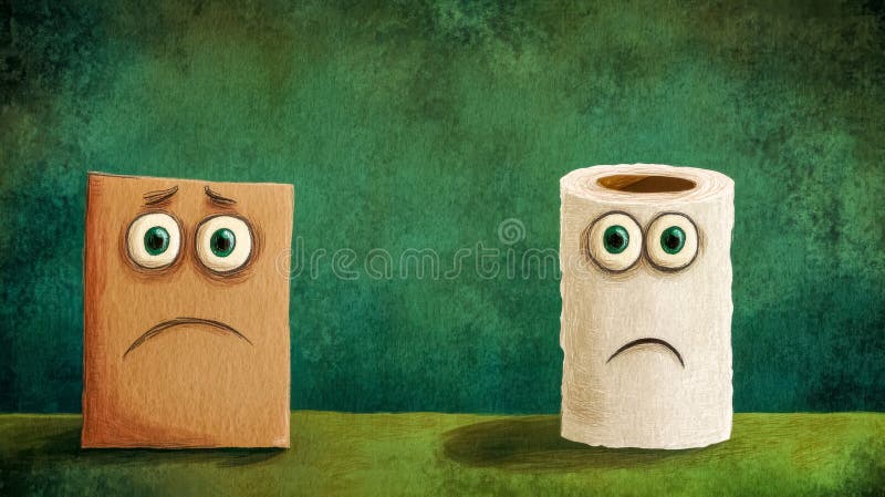 Sad Empty Toilet Paper Roll and Full Package Looking Disappointed Stock ...