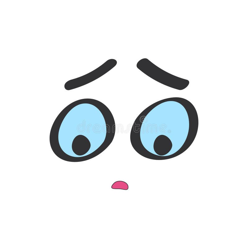 Sad Expression on Cute Face, Funny Human Eyes and Mouth in Doodle Style ...