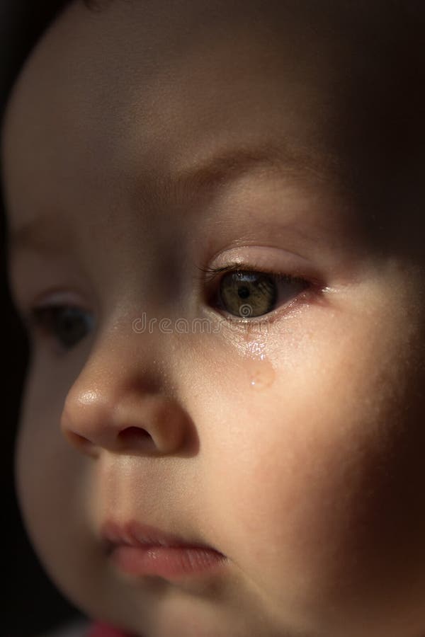 Sad Face Baby. a Tear on the Face Stock Photo - Image of grief, pain ...