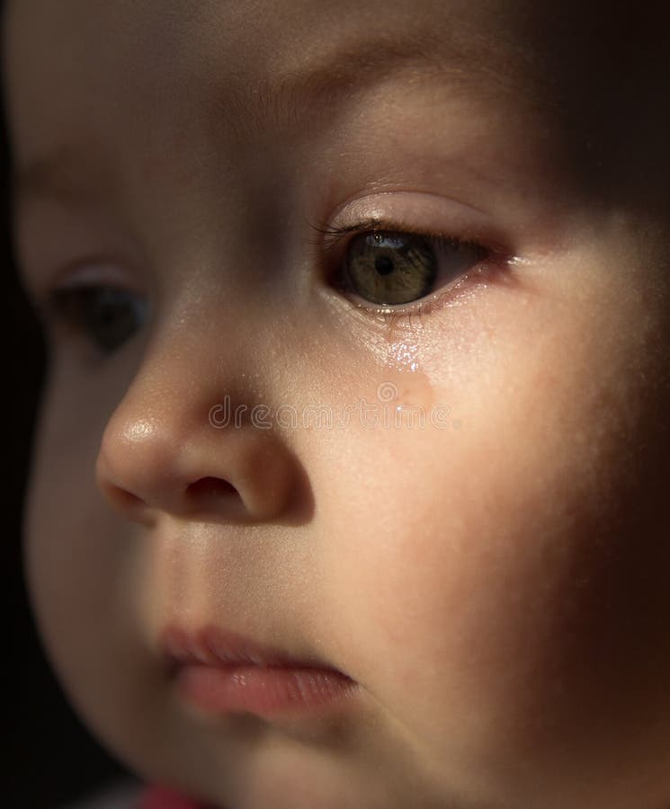 Sad Face Baby. a Tear on the Face Stock Image - Image of portrait, face ...