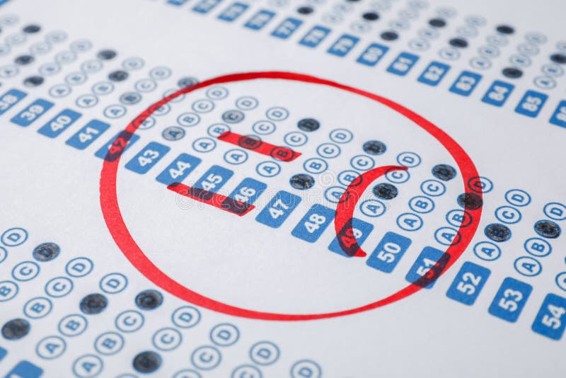 Sad Face Drawn on Answer Sheet, Closeup. Student Passing Exam Stock ...