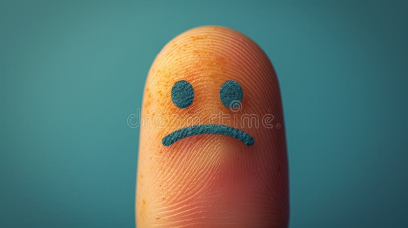 Sad face drawn on a finger stock photo. Image of unique - 316431310