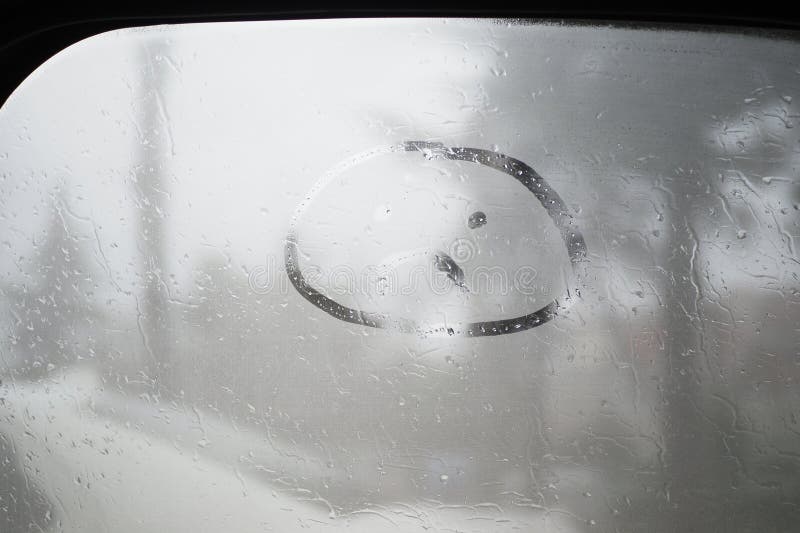 Sad Face Drawn Natural Water Drops Glass Window Background. Stock Image ...