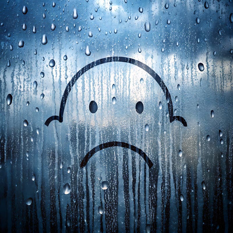 Sad Face Drawn on Wet Window Stock Illustration - Illustration of ...