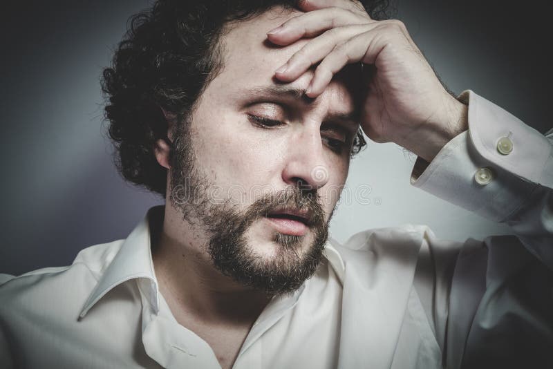 Sad Face, Man with Intense Expression, White Shirt Stock Image - Image ...