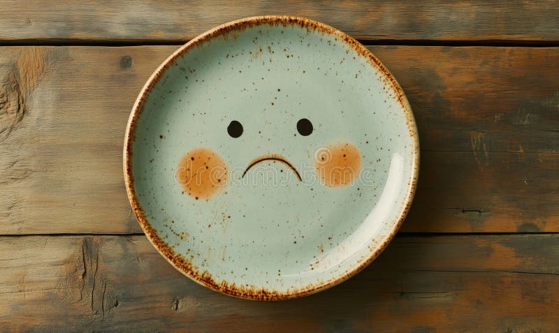 Sad Face Plate, Ceramic Dish with Sad Expression, Light Blue Color ...