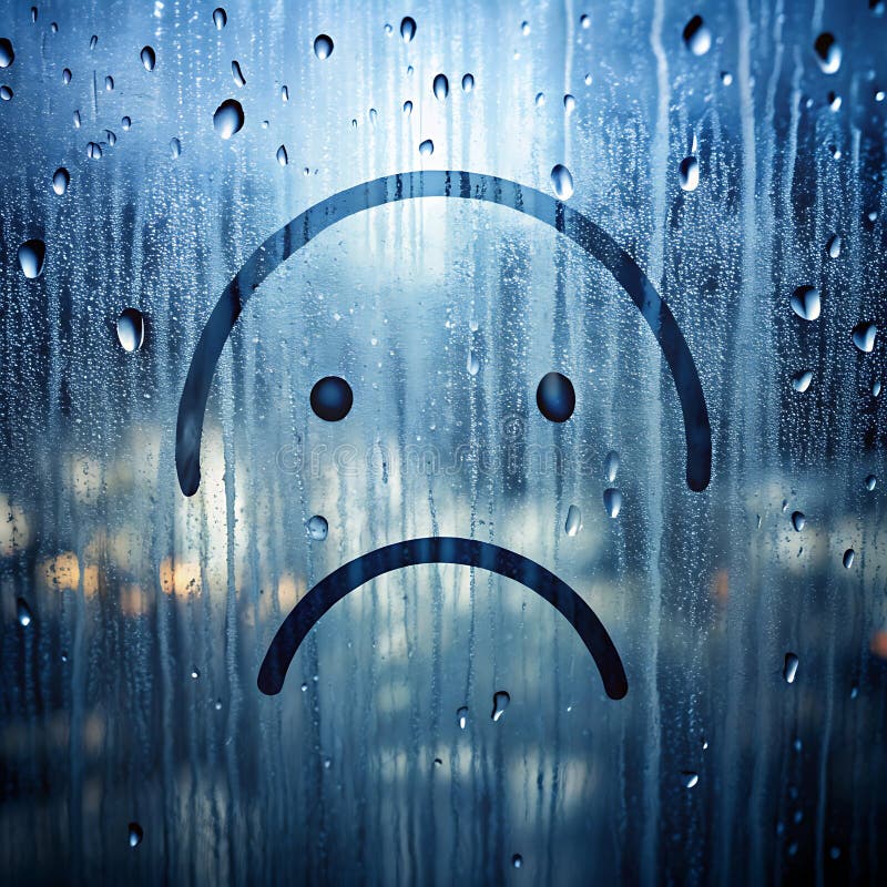 Sad Face on a Rainy Window stock illustration. Illustration of ...