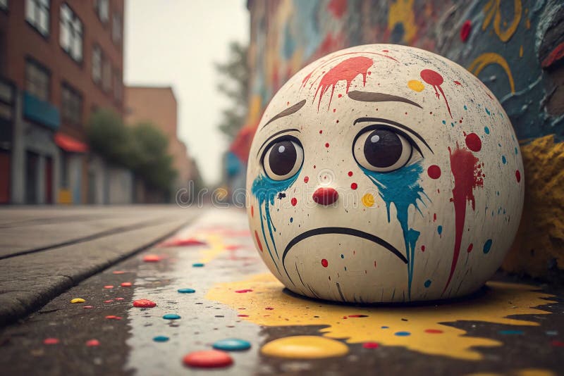 Sad Face Sculpture on City Street Stock Illustration - Illustration of ...