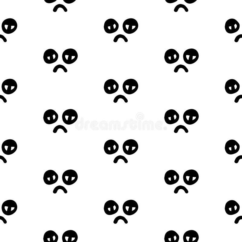 Sad Face Seamless Pattern Hand Drawn in Cartoon Style Stock Vector ...