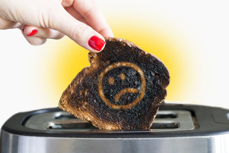 Sad Face on Slice of Burned Toast Bread Stock Image - Image of ...