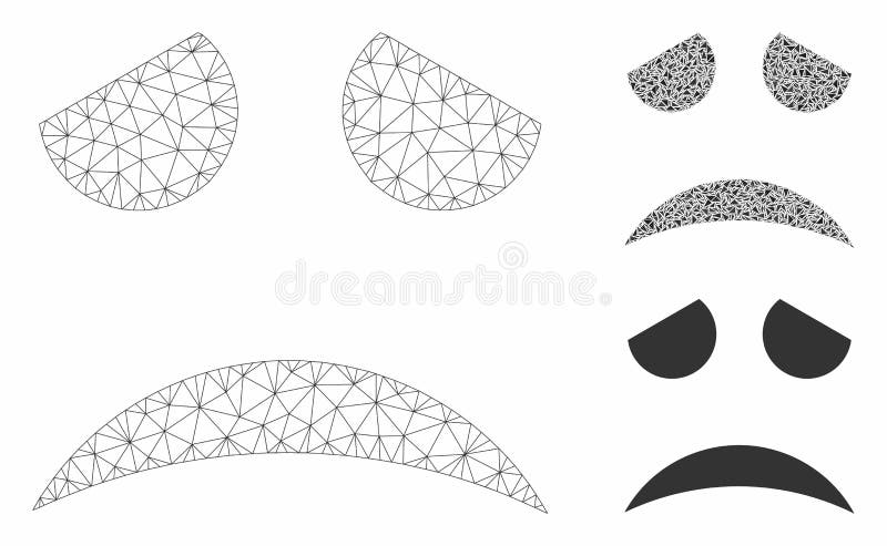 Sad Face Smiley Vector Mesh Carcass Model and Triangle Mosaic Icon ...